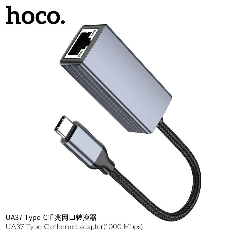 Сетевой адаптер Hoco UA37, Type-C (m) - RJ-45 (f), 1000 Мбит/с — фото 1