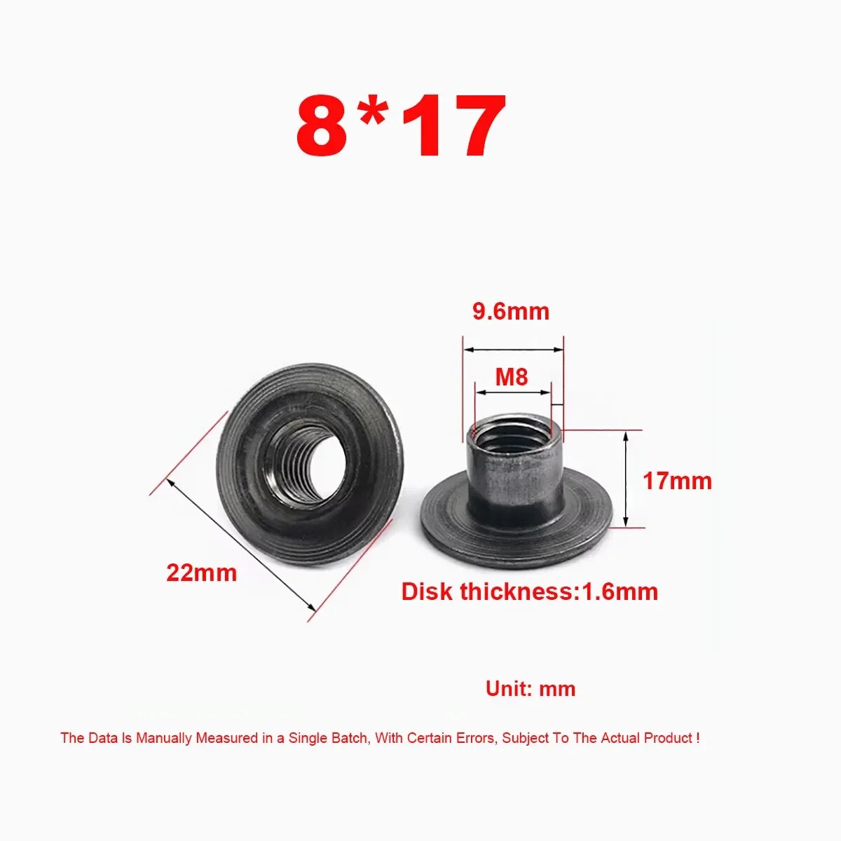 Стальная Т-образная гайка с фланцем M4 M6 M8 M10 M8X17 10pcs