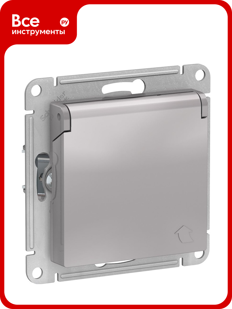 Розетка Systeme Electric AtlasDesign Алюминий с заземлением, со шторками, 16А ATN000346, пластиковая, защищенная