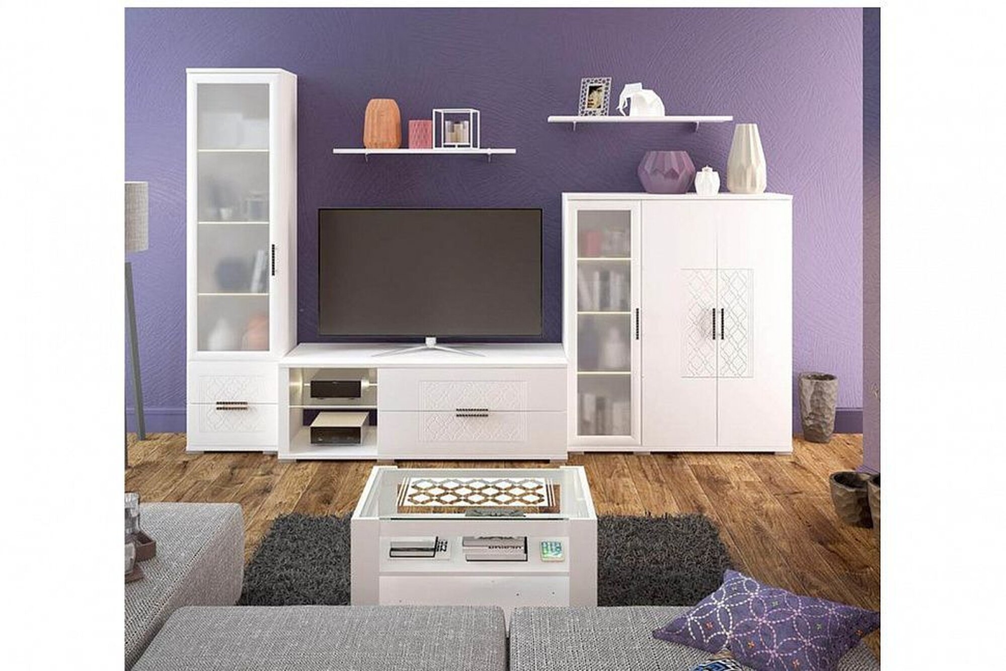 Гостиная RINNER "Тиффани", комплект мебели, белый/белый глянец, 320x205,6x51 см