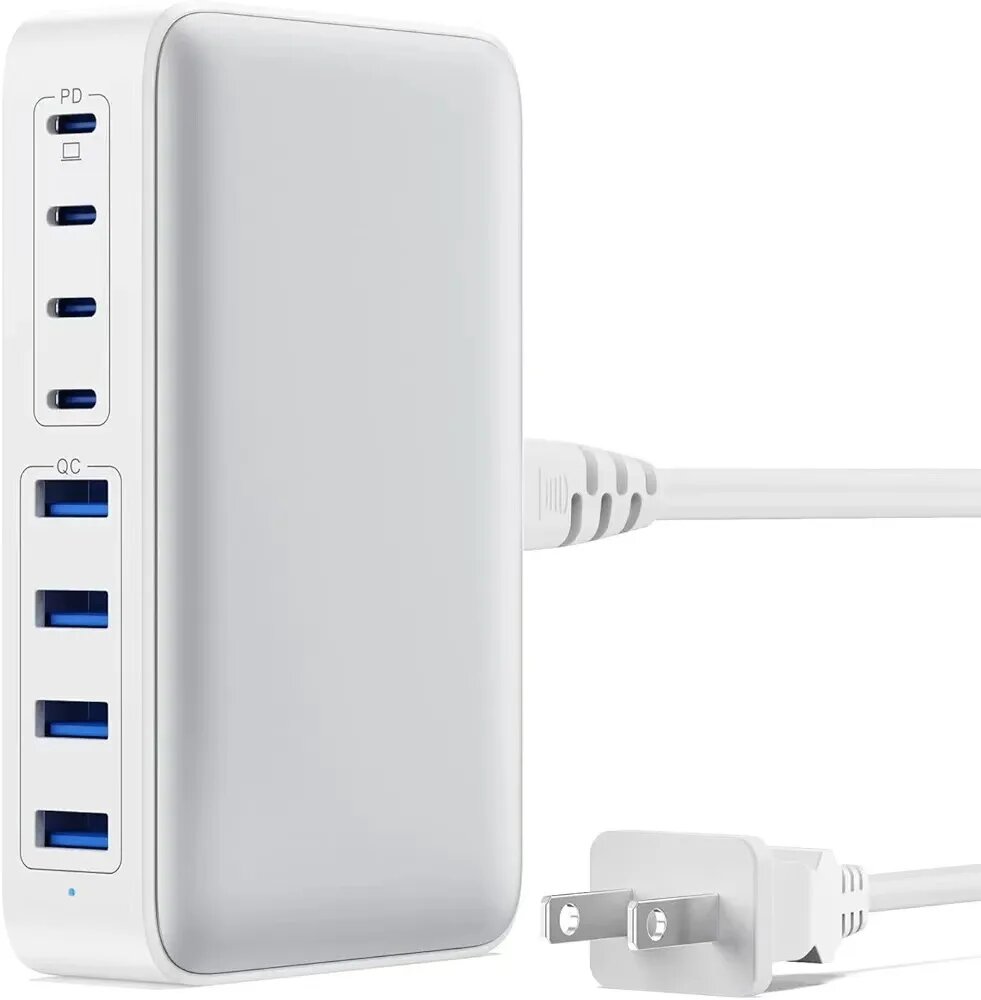 Станция быстрой зарядки GaN USB мощностью 200 Вт, блок зарядного устройства USB C, 8-портовый адаптер зарядного устройства PD 65 Вт для MacBook, iPhone, Enchufe europeo, white