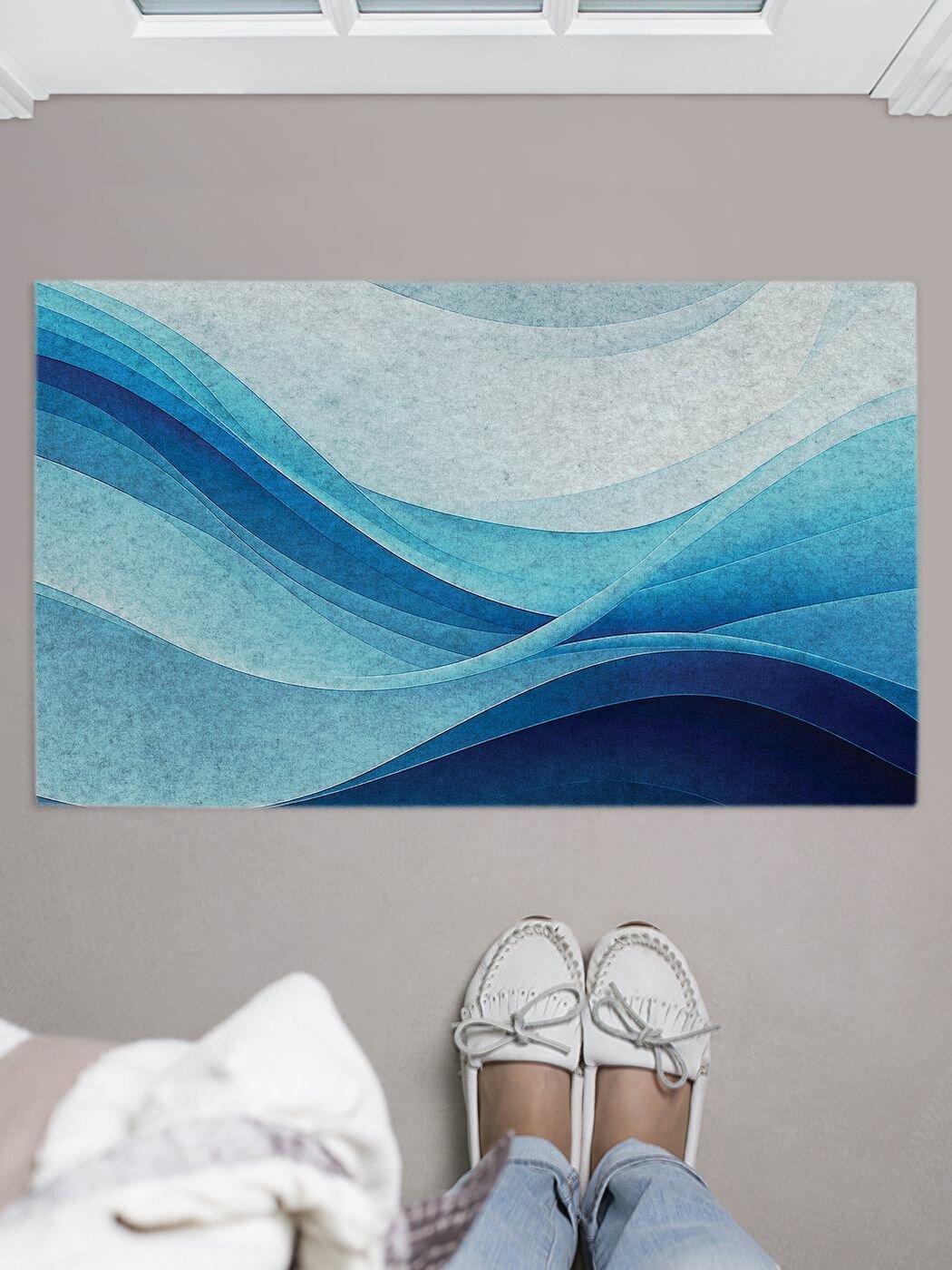 Коврик придверный в прихожую с принтом "Синие волны" 45 на 75 см , JoyArty