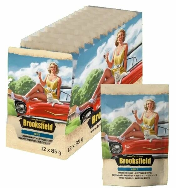Влажный корм Brooksfield Adult Cat Chicken для взрослых кошек с курицей в соусе, в паучах - 85 г х 12 шт, 1.02 кг