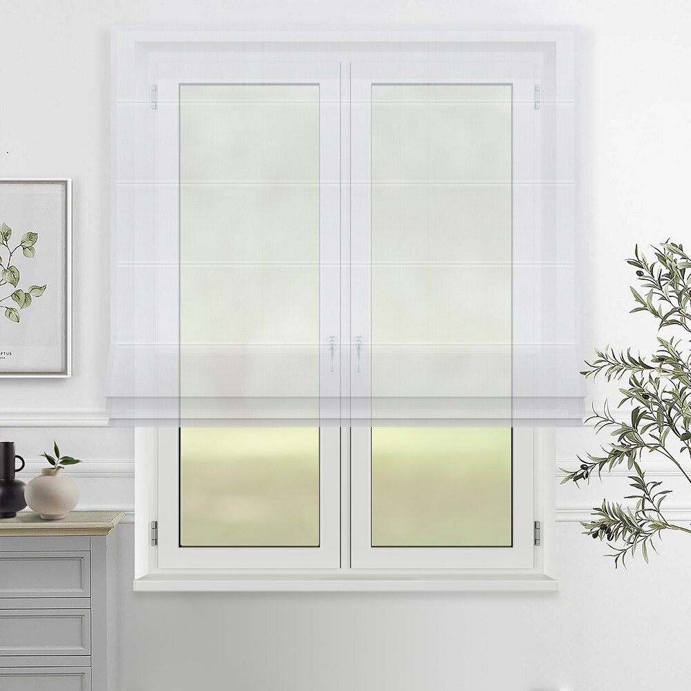 Римская штора тюль OLEXDECO "Родос" Молочный 100х170 см, с кордовым карнизом