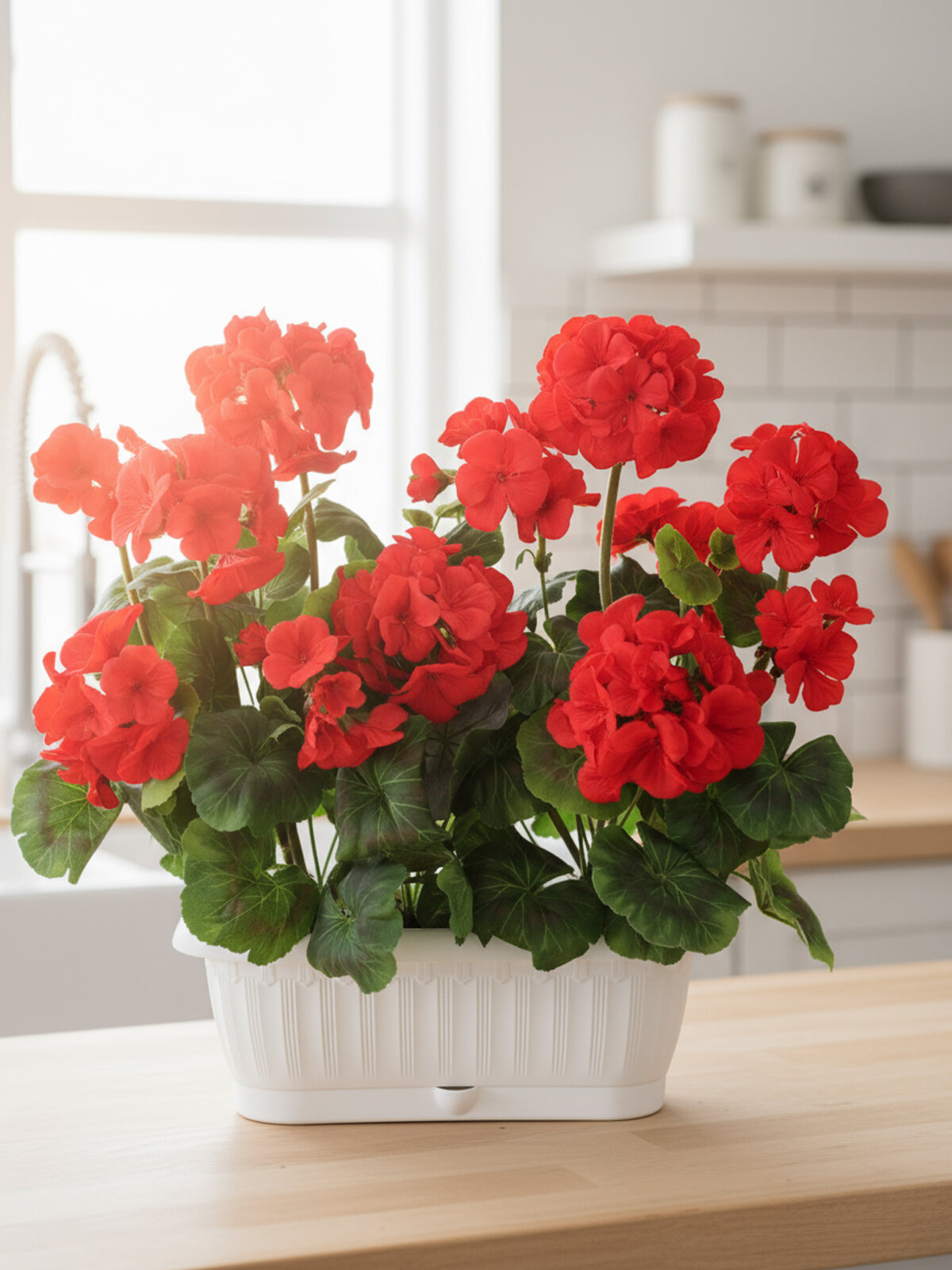 Искусственные цветы Герань красная в балконном ящике от ФитоПарк