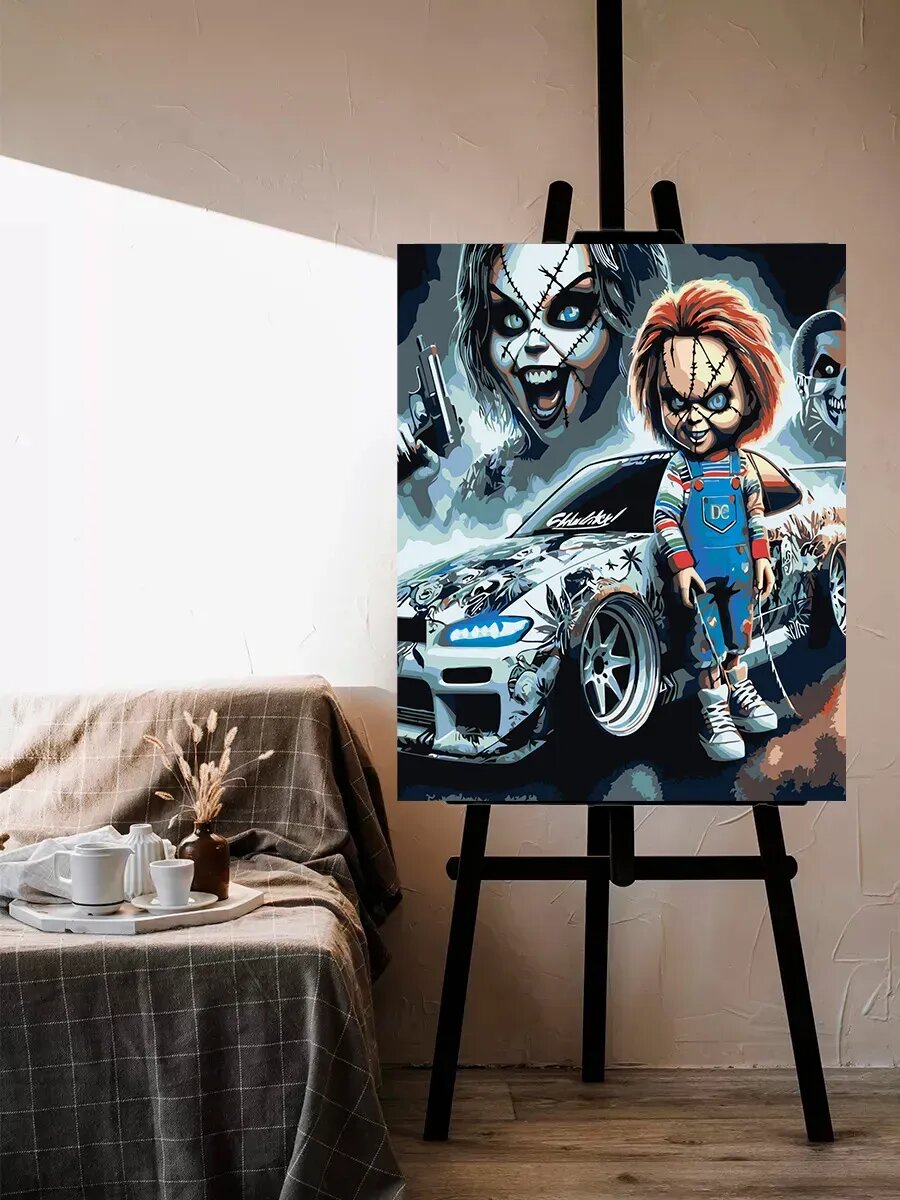 Картина по номерам Страшная Кукла Чаки с Ножом Машина