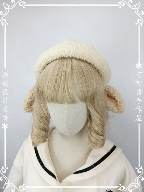 Берет Lolita с овечьими ушками, милая девушка, стандартный трехмерный берет из овечьей шерсти, плюшевая шляпа ручной работы