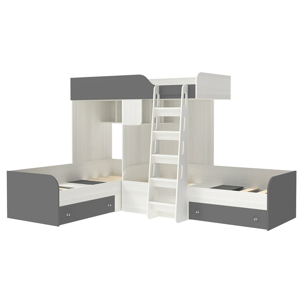 Кровать чердак Трио Белое Дерево Темно-серый