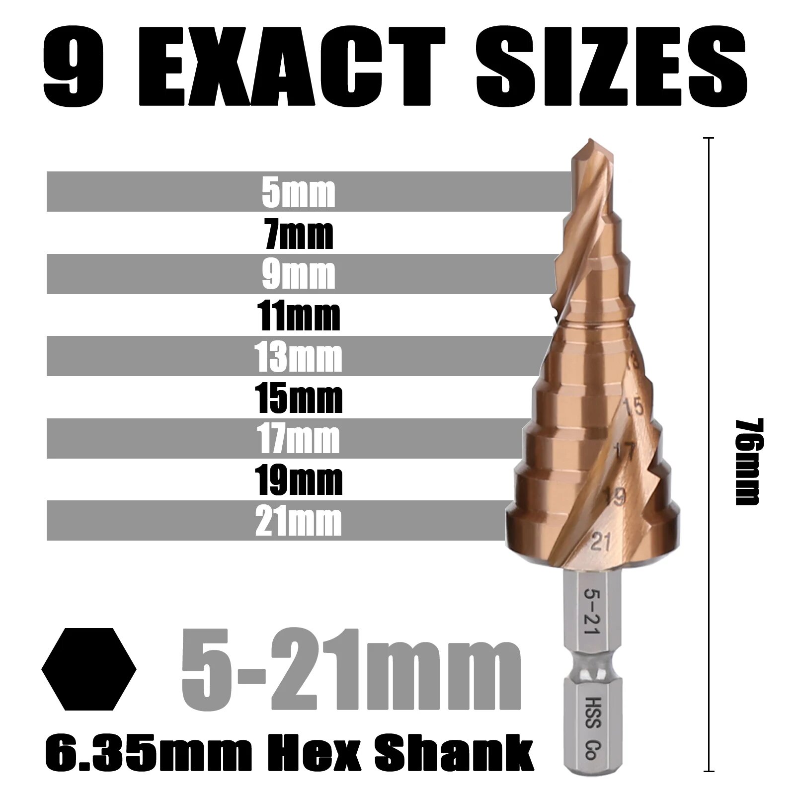 1 шт. 4-12/4-22/4-32/5-21/5-27 мм M35 кобальтовое ступенчатое сверло 6,35 мм с шестигранным хвостовиком HSS-Co конусная спиральная канавка сверло по металлу инструмент резак для отверстий