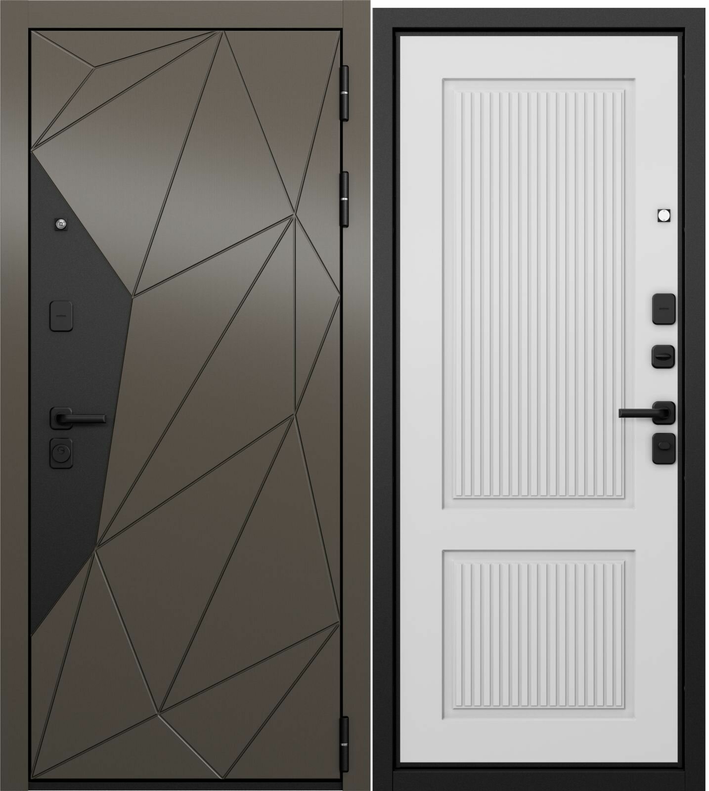 Дверь стальная Мастино TRUST MASS 202/198 Холст вулкан./Черный муар-Белоснежный, порог 960 правая