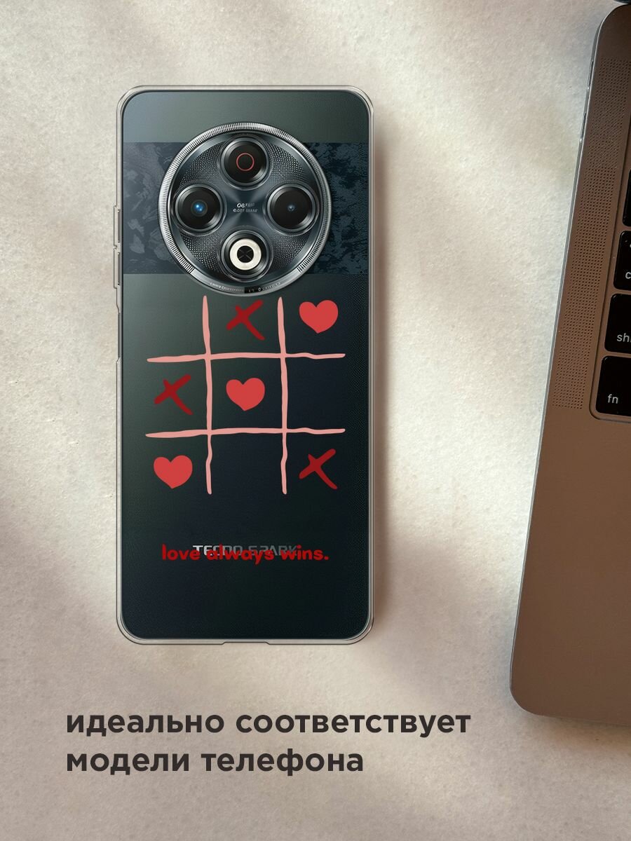 Чехол на Tecno Spark 30 / Текно Спарк 30 с принтом "love always wins - 14 февраля", прозрачный — фото 1