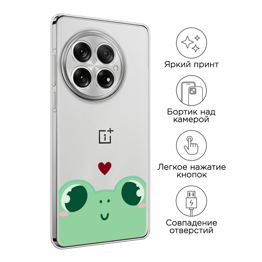 Чехол на OnePlus 13 / Ван Плас 13 с принтом "Влюблённая лягушка - 14 февраля", прозрачный — фото 1