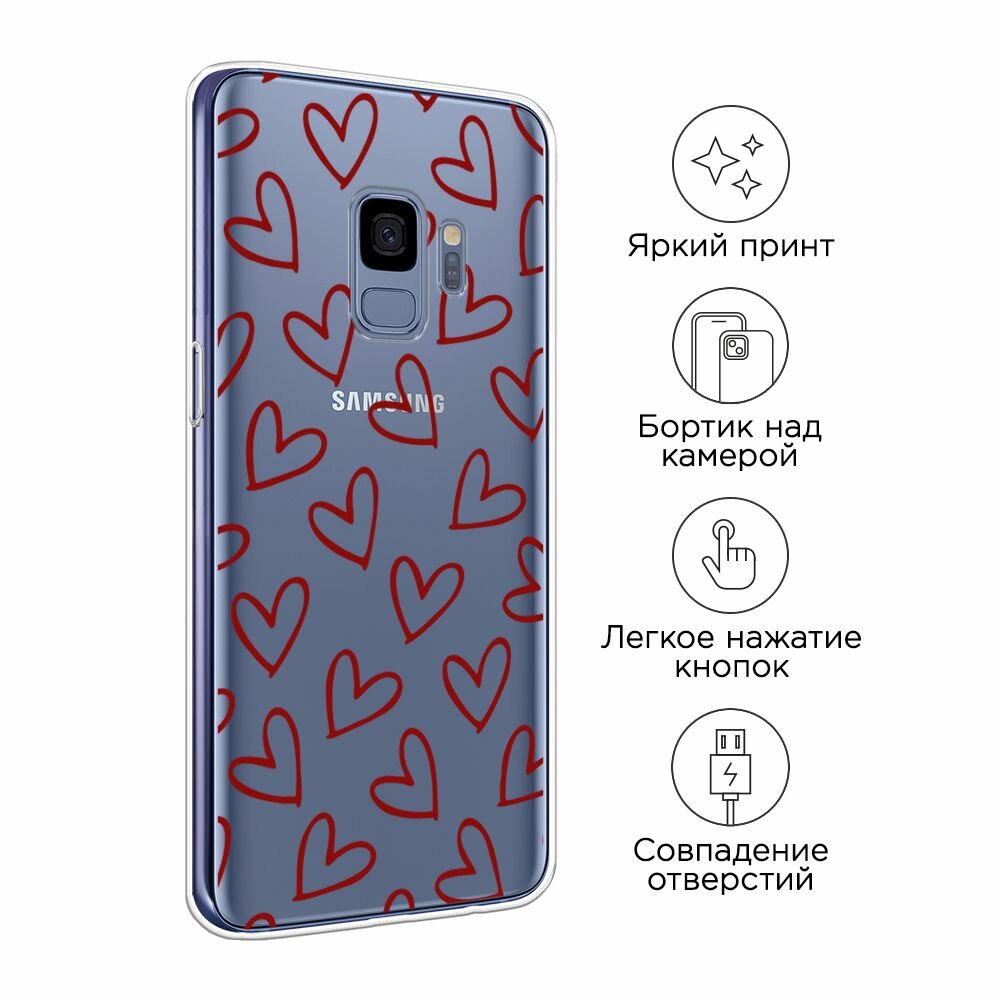 Чехол на Samsung Galaxy S9 / Самсунг Галакси С9 с принтом "Little hearts doodles 2 - 14 февраля", прозрачный — фото 1