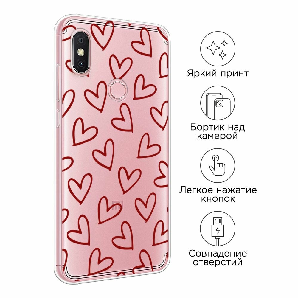 Чехол на Xiaomi Redmi S2 (Redmi Y2) / Сяоми Редми С2 с принтом "Little hearts doodles 2 - 14 февраля", прозрачный — фото 1