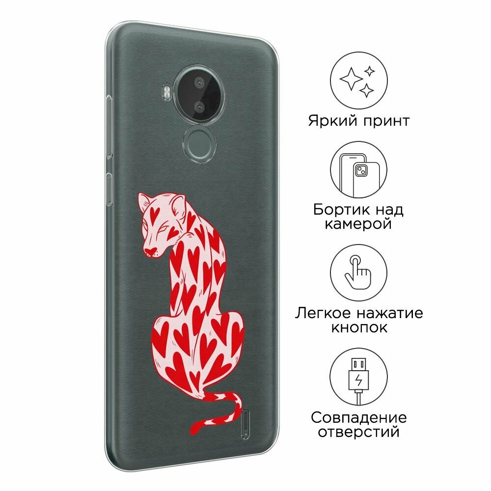 Чехол на Nokia C30 / Нокия C30 с принтом "Heart panther 2 - 14 февраля", прозрачный — фото 1