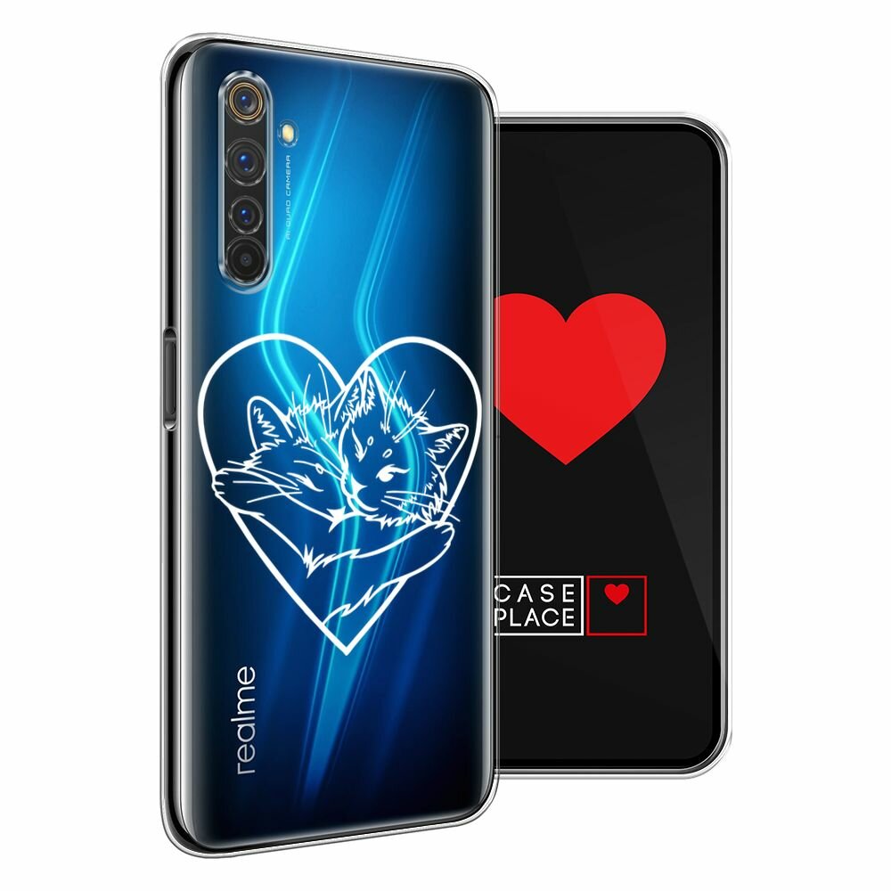 Чехол на Realme 6 Pro / Реалми 6 Про с принтом "Влюблённые котики рисунок 2 - 14 февраля", прозрачный — фото 1