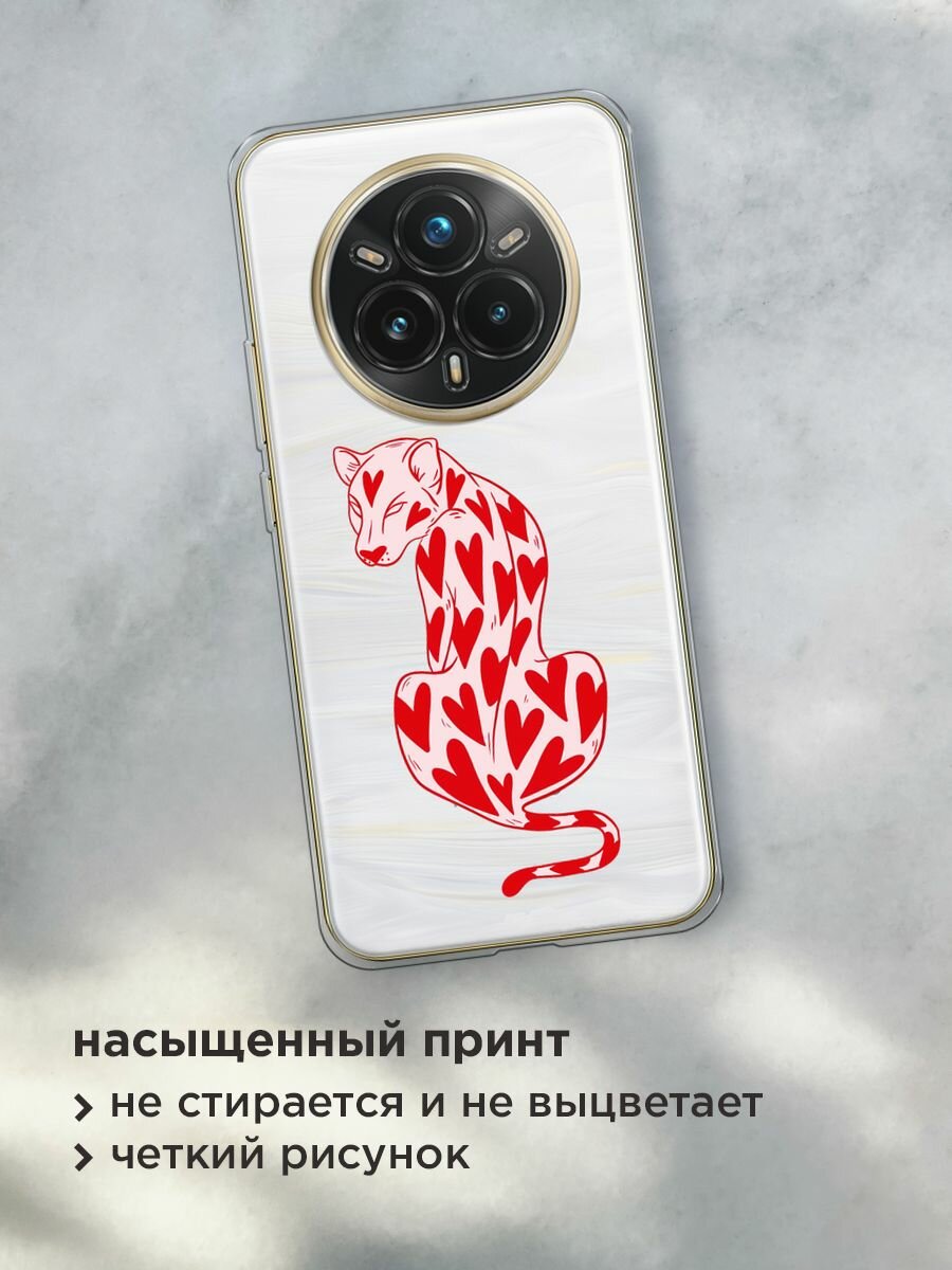 Чехол на Realme 14 Pro+ / Реалми 14 Про+ с принтом "Heart panther 2 - 14 февраля", прозрачный — фото 1