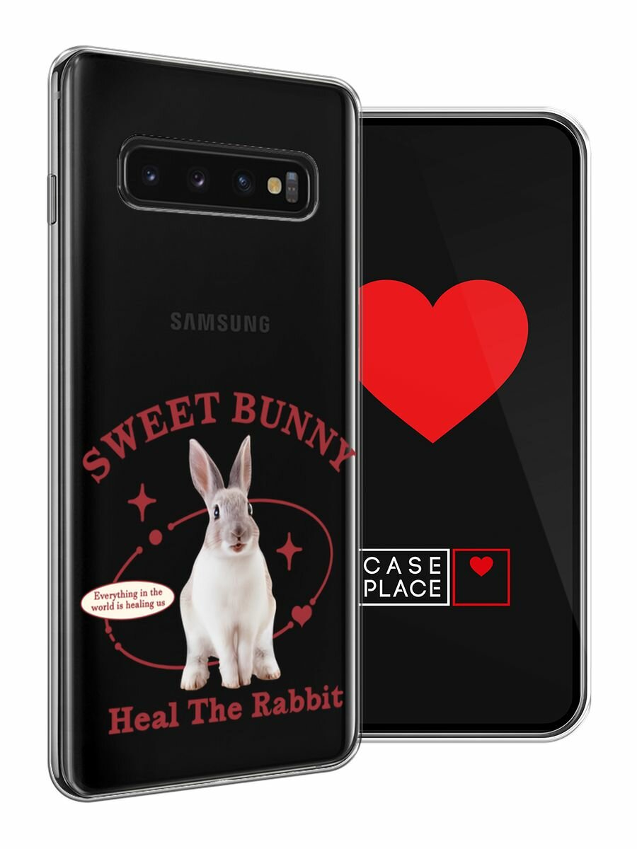 Чехол на Samsung Galaxy S10 + / Самсунг Галакси S10 Плюс с принтом "Heal the rabbit", прозрачный — фото 1