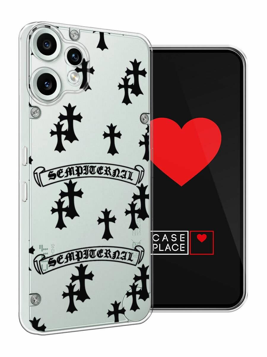 Чехол на CMF Phone 2 Pro / CMF Фон 2 Про с принтом "Кресты паттерн чёрный", прозрачный — фото 1