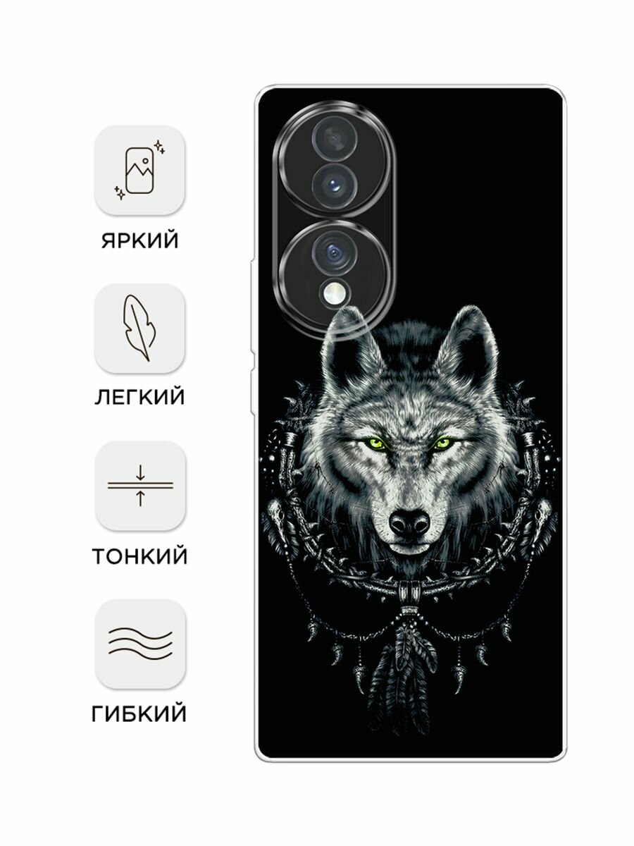 Силиконовый чехол на Honor 70 / Хонор 70 с принтом "Волк оберег" — фото 1