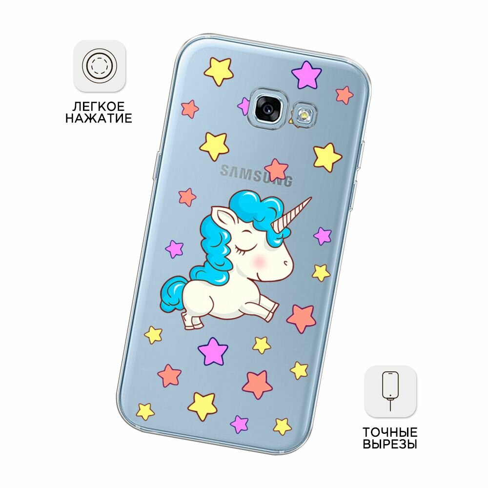 Чехол на Samsung Galaxy A5 2017 / Самсунг Галакси А5 2017 с принтом Голубая единорожка, прозрачный — фото 1