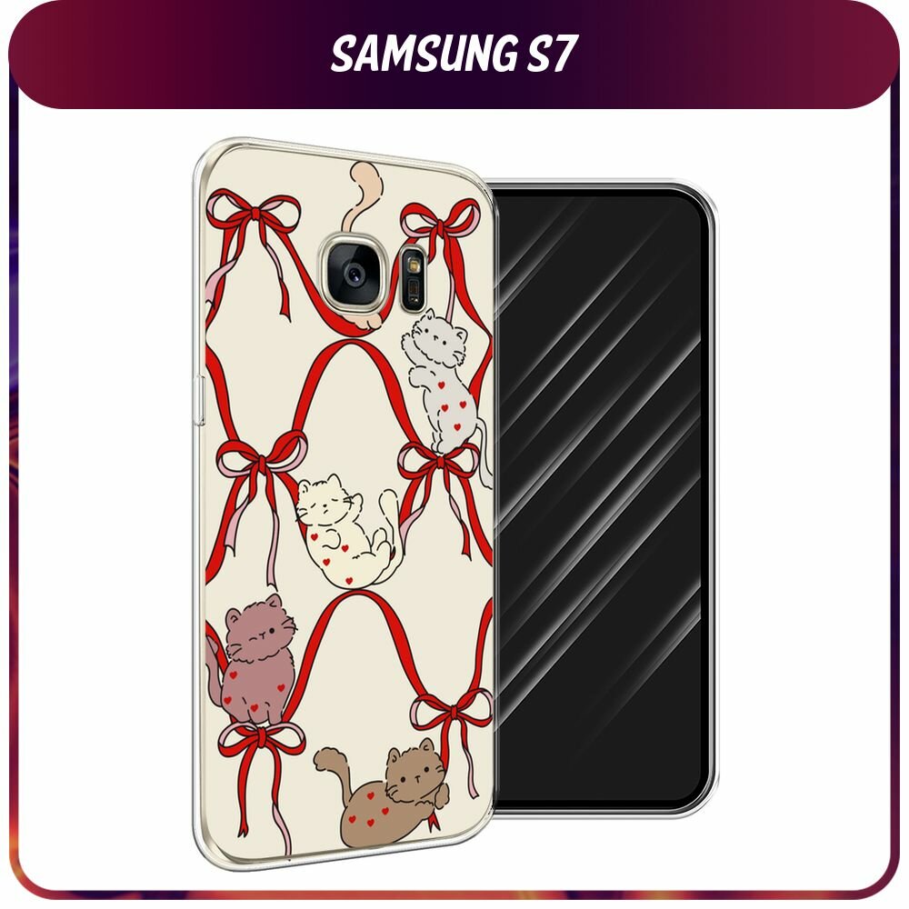 Чехол на Samsung Galaxy S7 / Самсунг Галакси С 7 с принтом "Котики в ленточках 1"