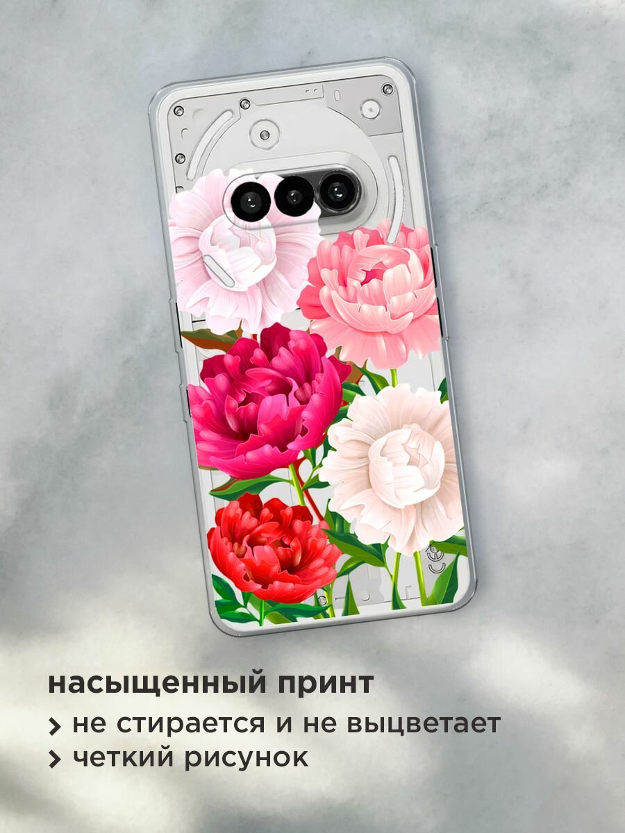 Чехол на Nothing Phone 3a / Нотинг Фон 3а с принтом "Большие пионы", прозрачный — фото 1
