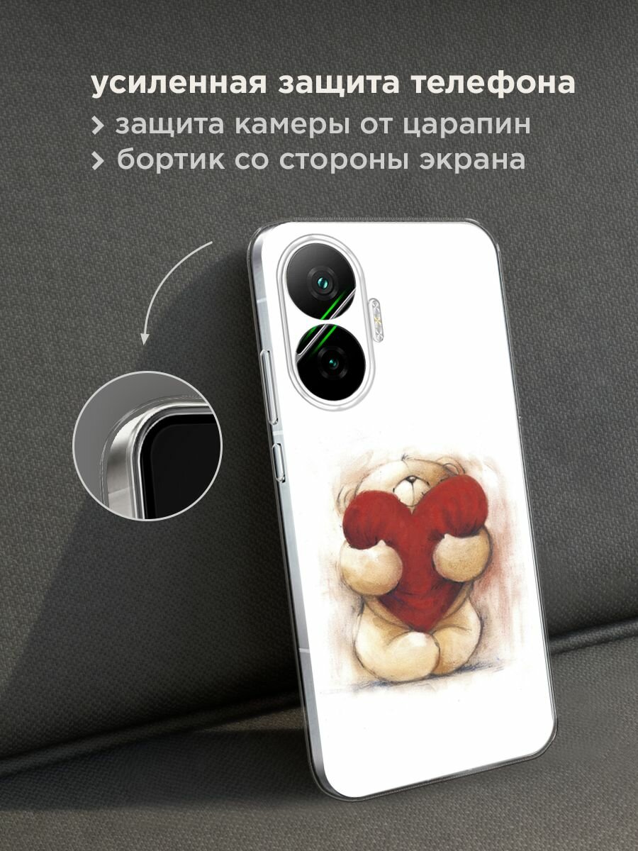 Силиконовый чехол на Poco F7 / Поко F7 с принтом "Мишка с сердцем 1" — фото 1