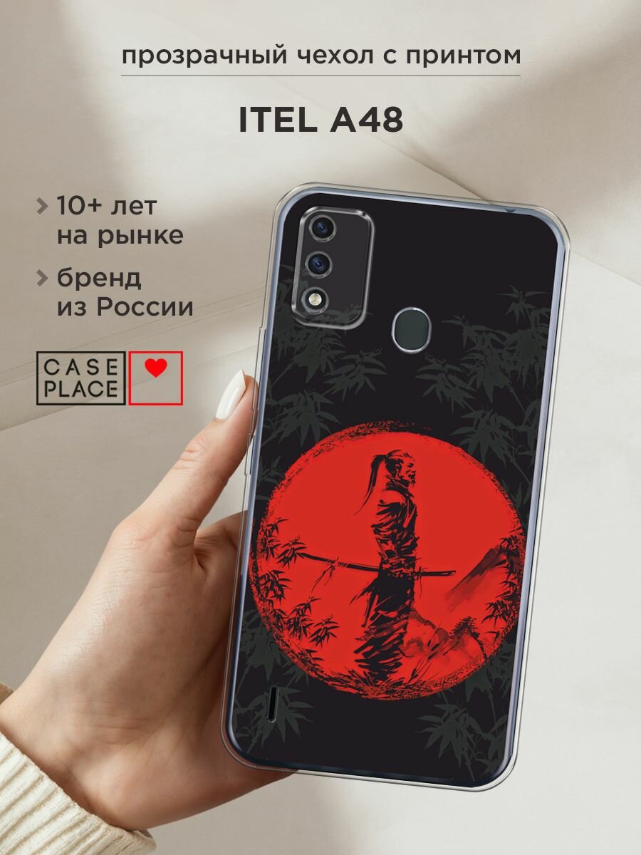 Чехол на Itel A48 / Ител А48 с принтом "Самурай на красном фоне"