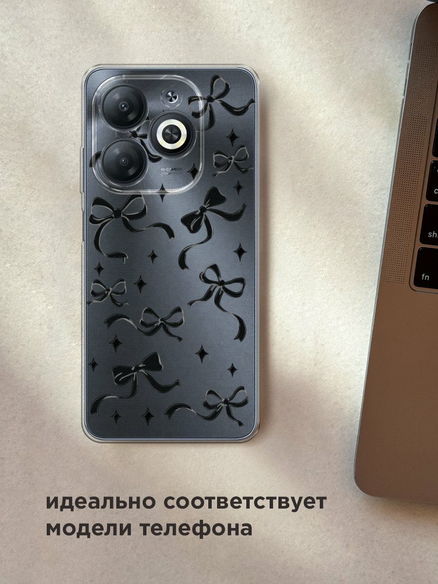 Чехол на Infinix Smart 8 Plus / Инфиникс Смарт 8 Плюс с принтом "Милые чёрные бантики 4" — фото 1