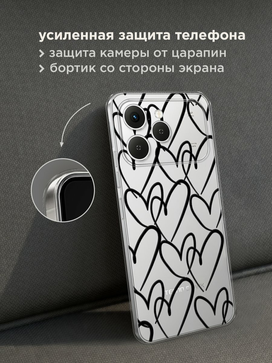 Чехол на Tecno Spark 40 / Текно Спарк 40 с принтом "Hearts doodle black 1" — фото 1