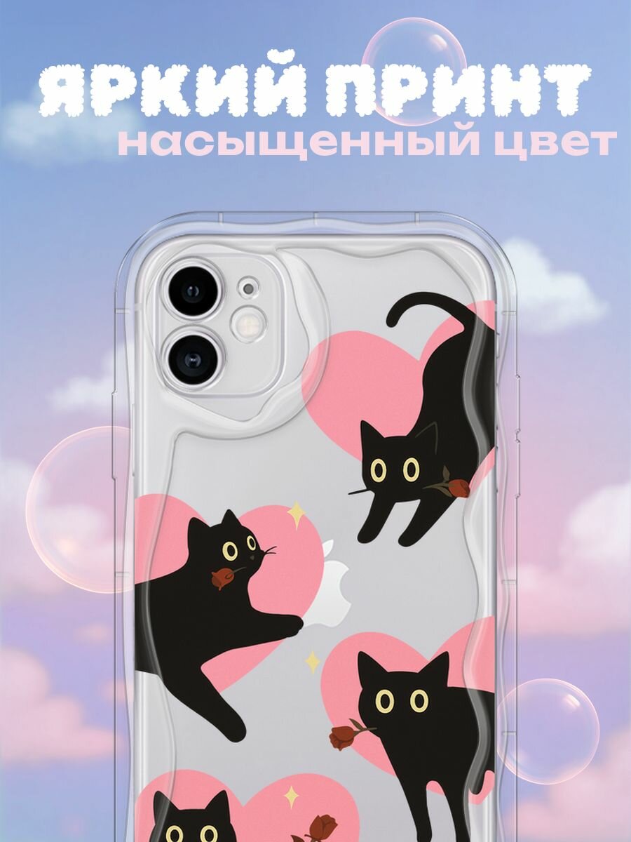 Чехол на Apple iPhone 11 / Айфон 11 с принтом "Котики с розой" — фото 1