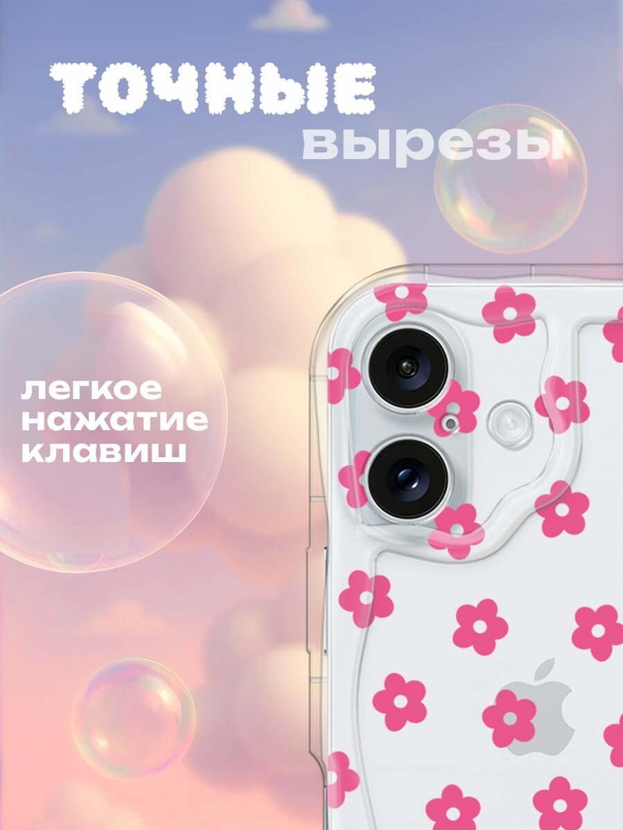 Чехол на Apple iPhone 16 / Айфон 16 с принтом "Розовые цветы паттерн" — фото 1
