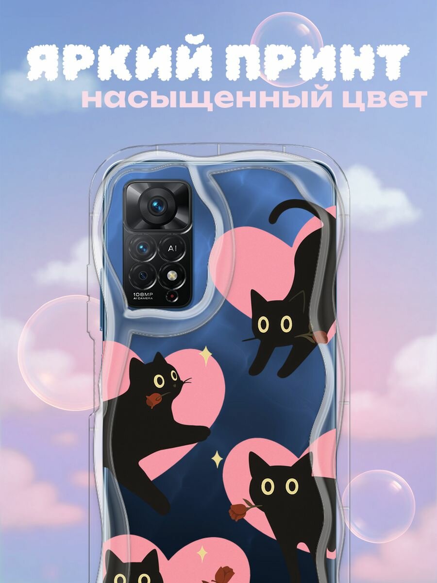 Чехол на Xiaomi Redmi Note 11 Pro/11 Pro 5G/11E Pro/12 Pro 4G / Редми Нот 11 Про с принтом "Котики с розой" — фото 1