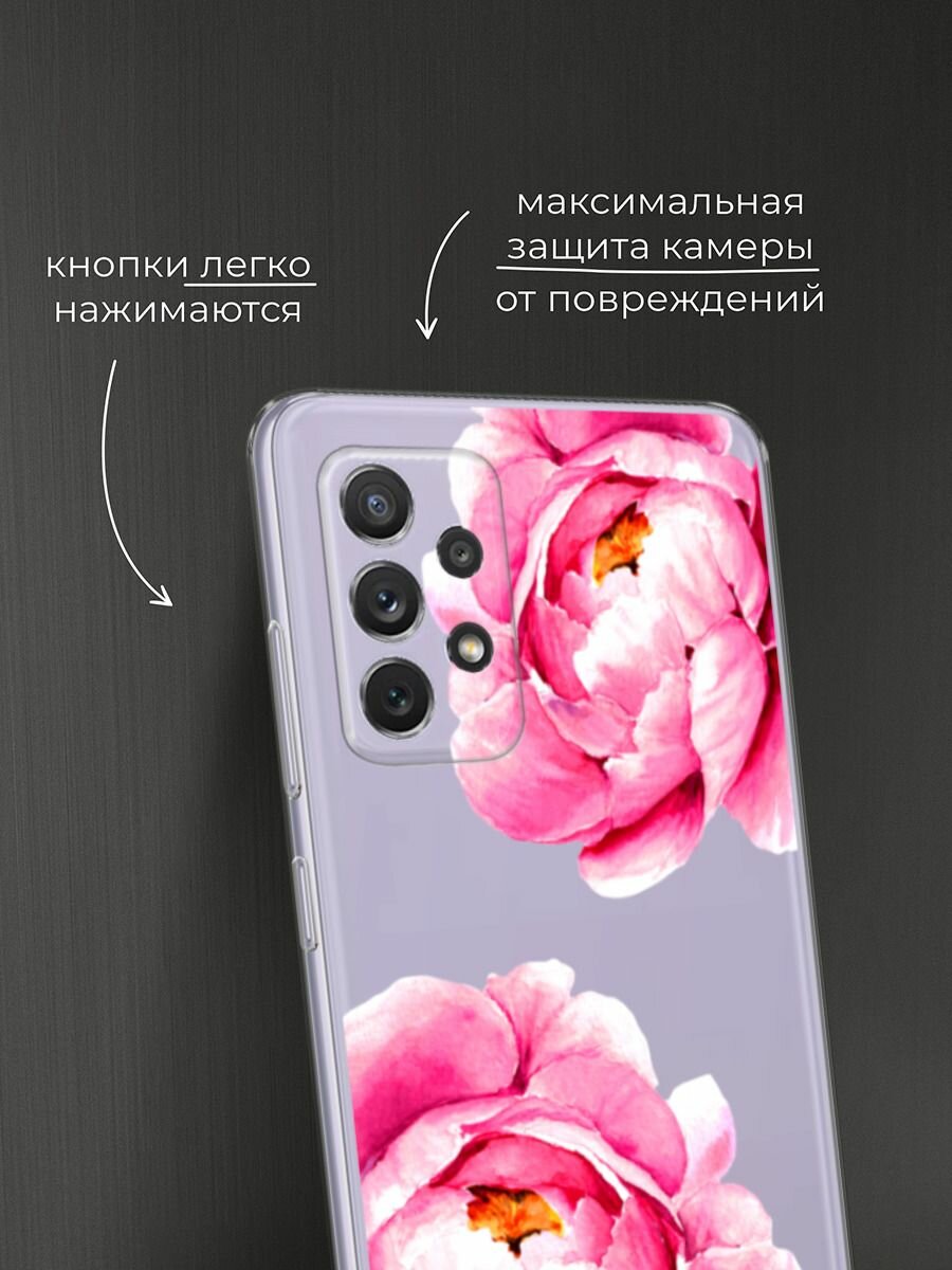 Чехол на Samsung Galaxy A73 / Самсунг Галакси А73 с принтом "Open peonies", прозрачный — фото 1