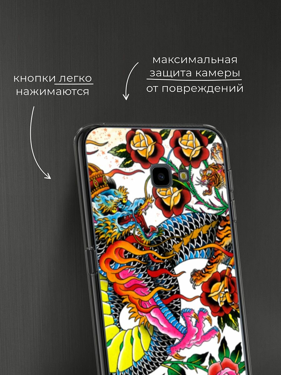 Чехол на Samsung Galaxy J4 Plus 2018 / Самсунг J4 Plus 2018 с принтом "Дракон в цветах" — фото 1