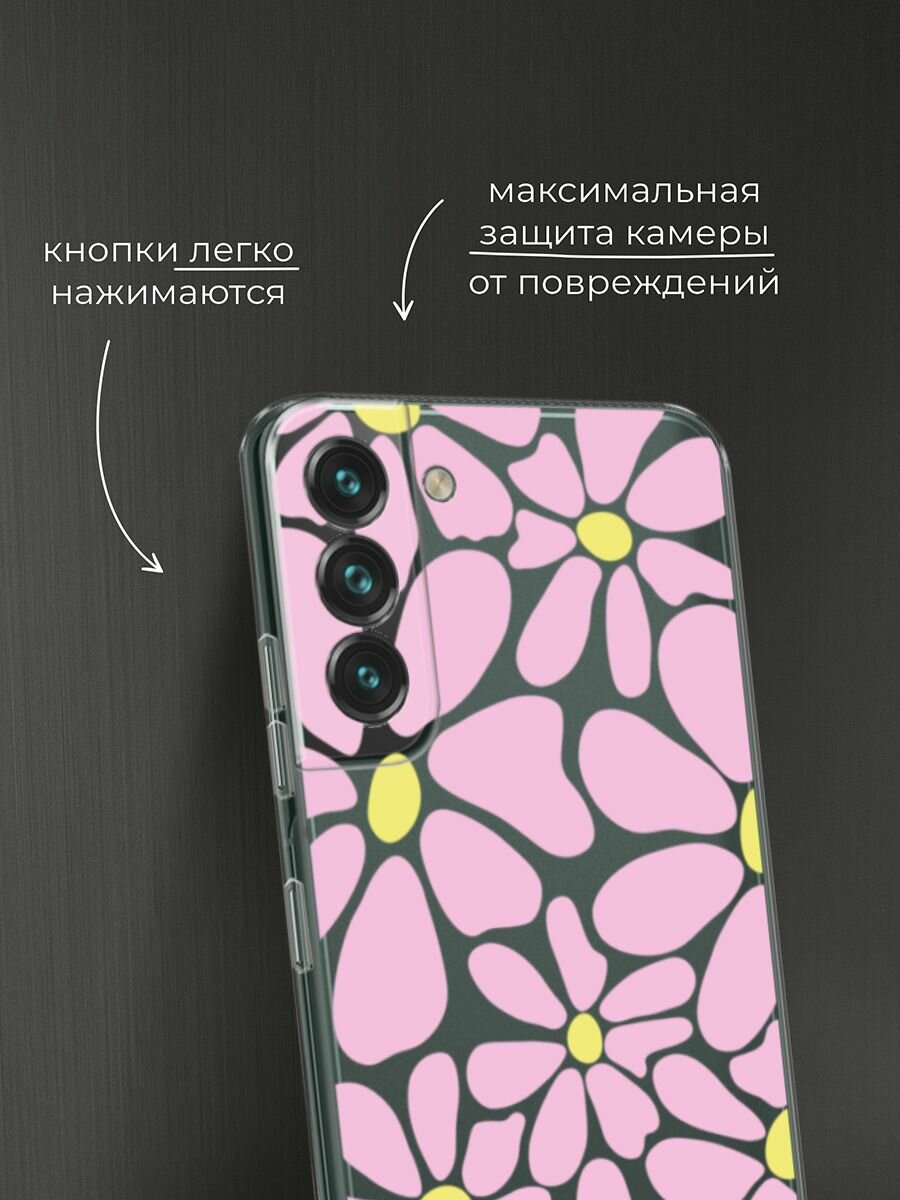 Чехол на Samsung Galaxy S22 + / Самсунг Галакси S22 Плюс с принтом "Розовые лепестки 2", прозрачный — фото 1