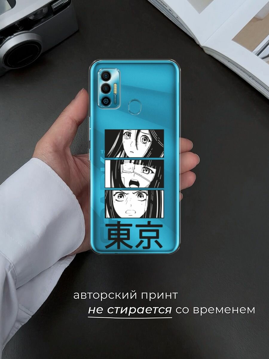 Чехол на Tecno Spark 7 / Техно Спарк 7 с принтом "Tokyo girls", прозрачный — фото 1