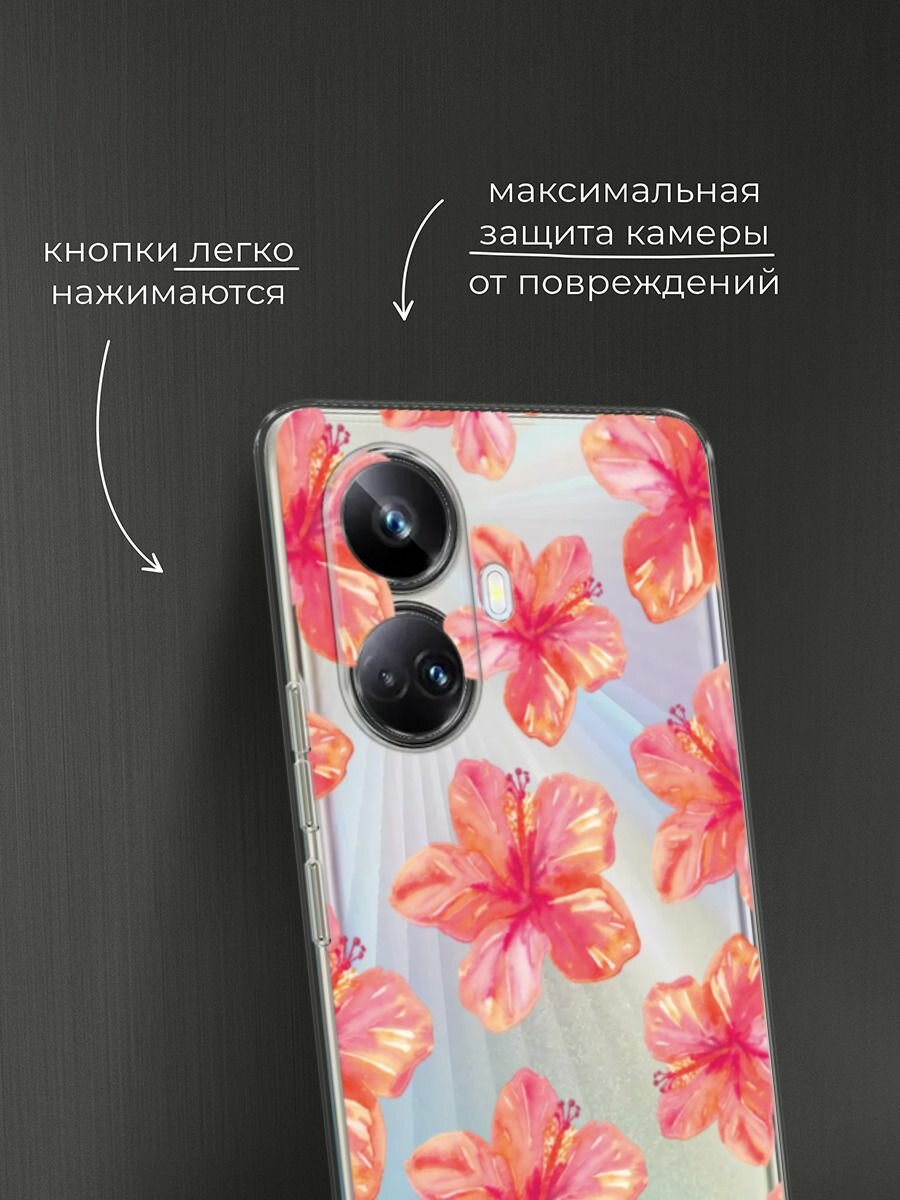 Чехол на Realme 10 Pro+ / Реалми 10 Про+ с принтом "Pink flowers" — фото 1