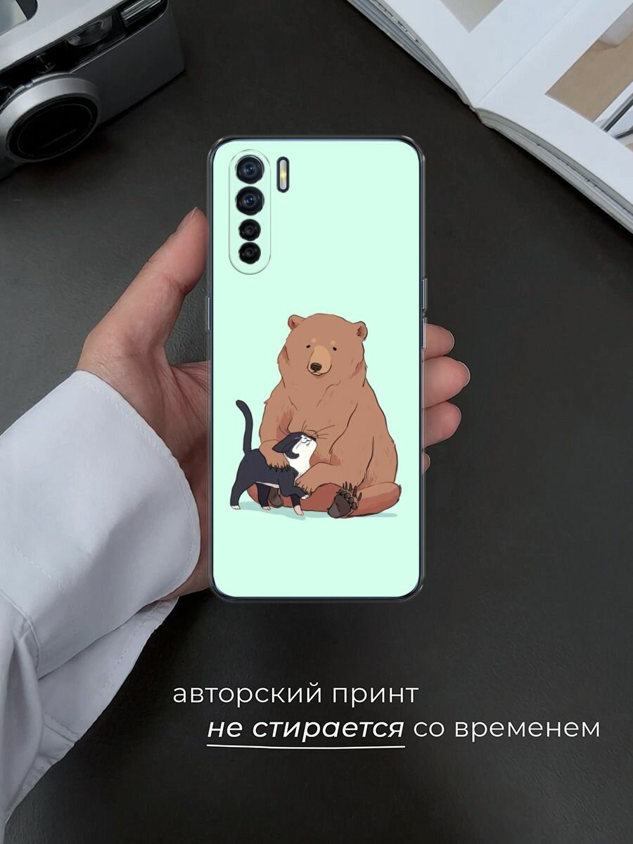 Чехол на Oppo A91/Reno 3 / Оппо A91/Рено 3 с принтом "Медведь и кошка дружба" — фото 1