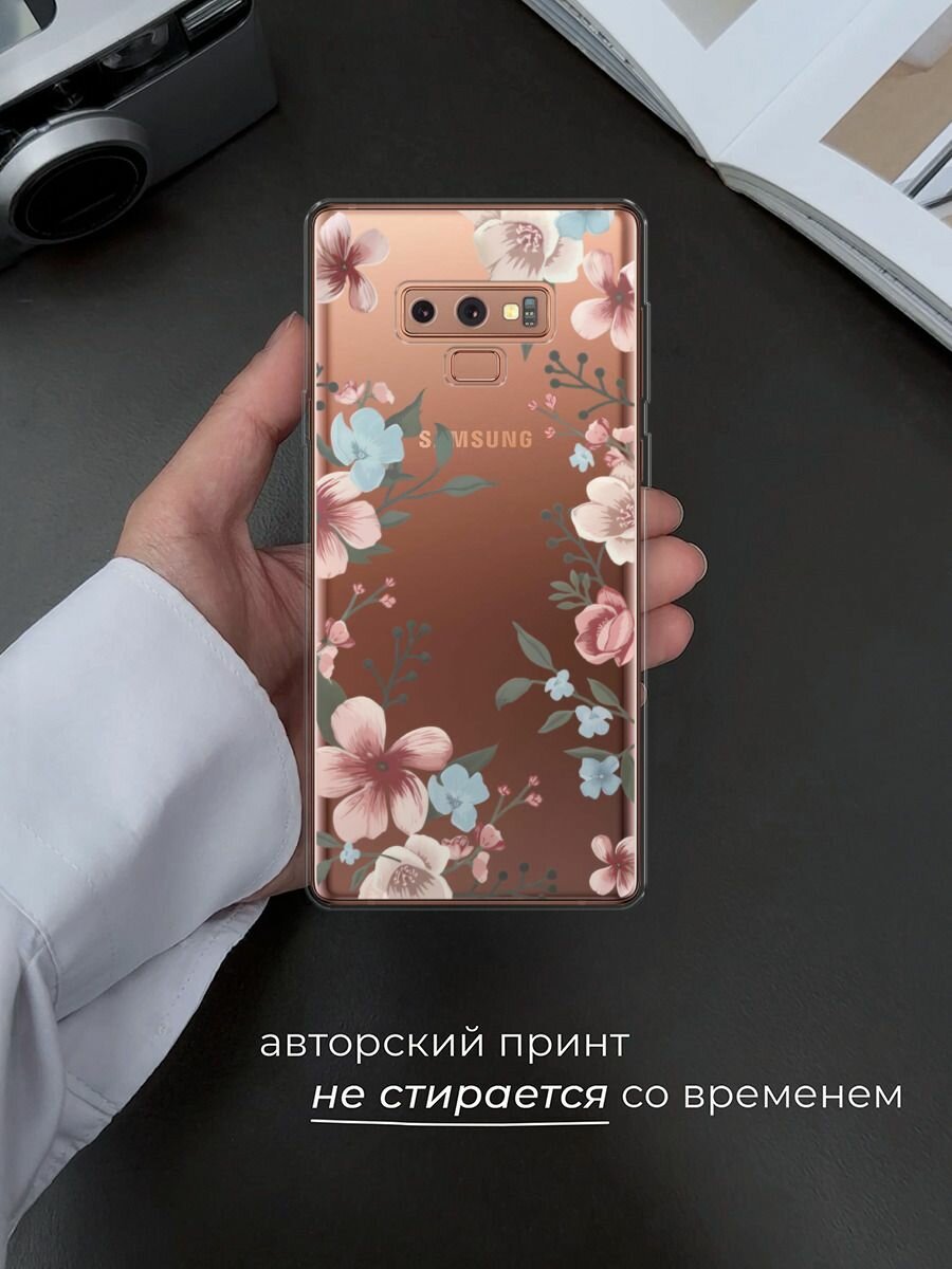 Чехол на Samsung Galaxy Note 9 / Самсунг Галакси Нот 9 с принтом "Нежная рамка из цветов", прозрачный — фото 1