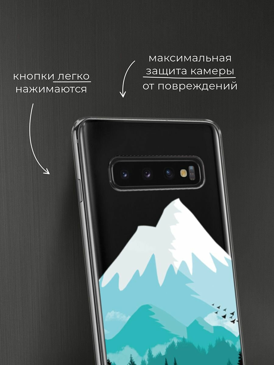 Чехол на Samsung Galaxy S10 + / Самсунг Галакси S10 Плюс с принтом "Синяя снежная гора", прозрачный — фото 1