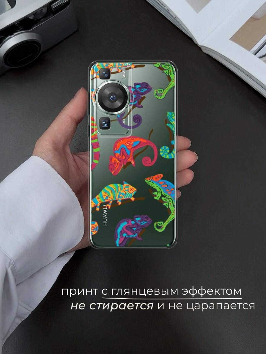 Чехол на Huawei P60/P60 Pro / Хуавей P60/P60 Про с принтом "Яркие хамелеоны" — фото 1