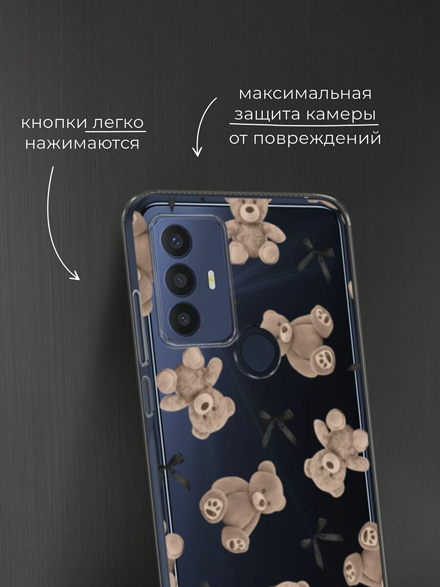 Чехол на TCL 30E/30 SE/305/306 / ТСЛ 30E с принтом "Плюшовые мишки 2", прозрачный — фото 1
