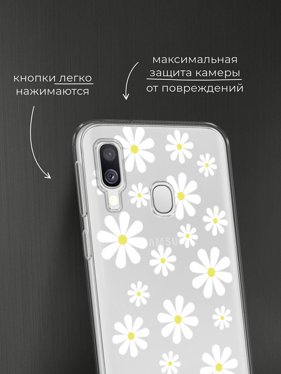 Чехол на Samsung Galaxy A40 / Самсунг Галакси А40 с принтом "Большие ромашки", прозрачный — фото 1