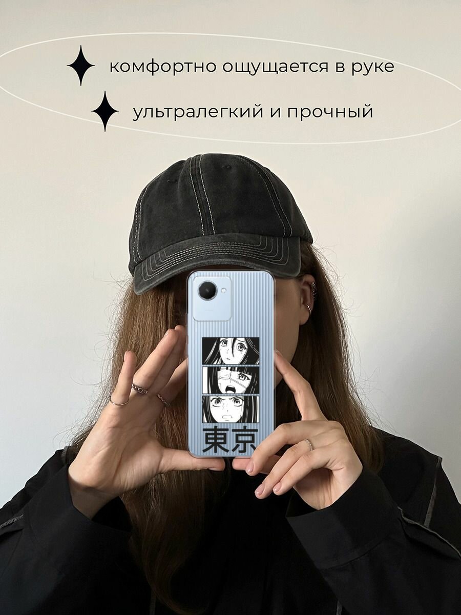 Чехол на Realme C30 / Реалми C30 с принтом "Tokyo girls", прозрачный — фото 1