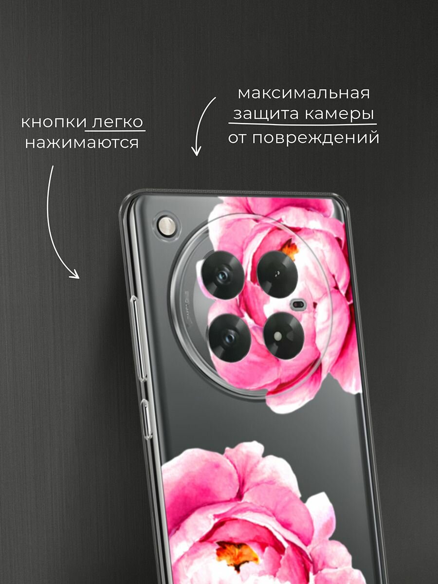 Чехол на Infinix Zero 40 5G / Инфиникс Зеро 40 5G с принтом "Open peonies", прозрачный — фото 1