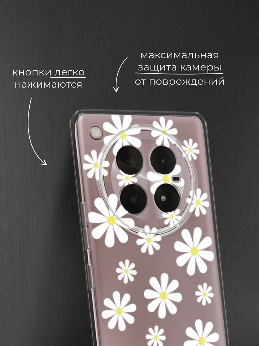Чехол на Infinix Zero 40 4G / Инфиникс Зеро 40 4G с принтом "Большие ромашки", прозрачный — фото 1