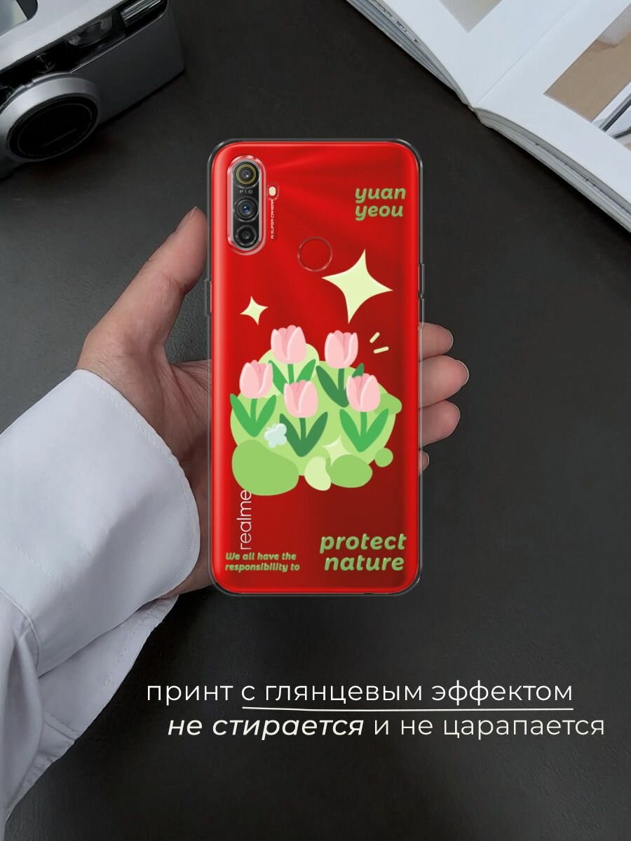 Силиконовый чехол на Realme C3 / Реалми C3 с принтом "Protect nature" — фото 1