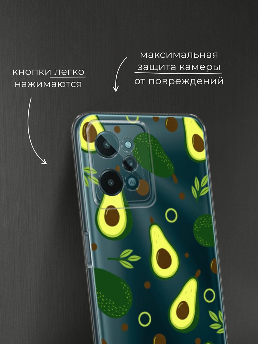 Чехол на Realme C31 / Реалми C31 с принтом "Авокадо паттерн", прозрачный — фото 1